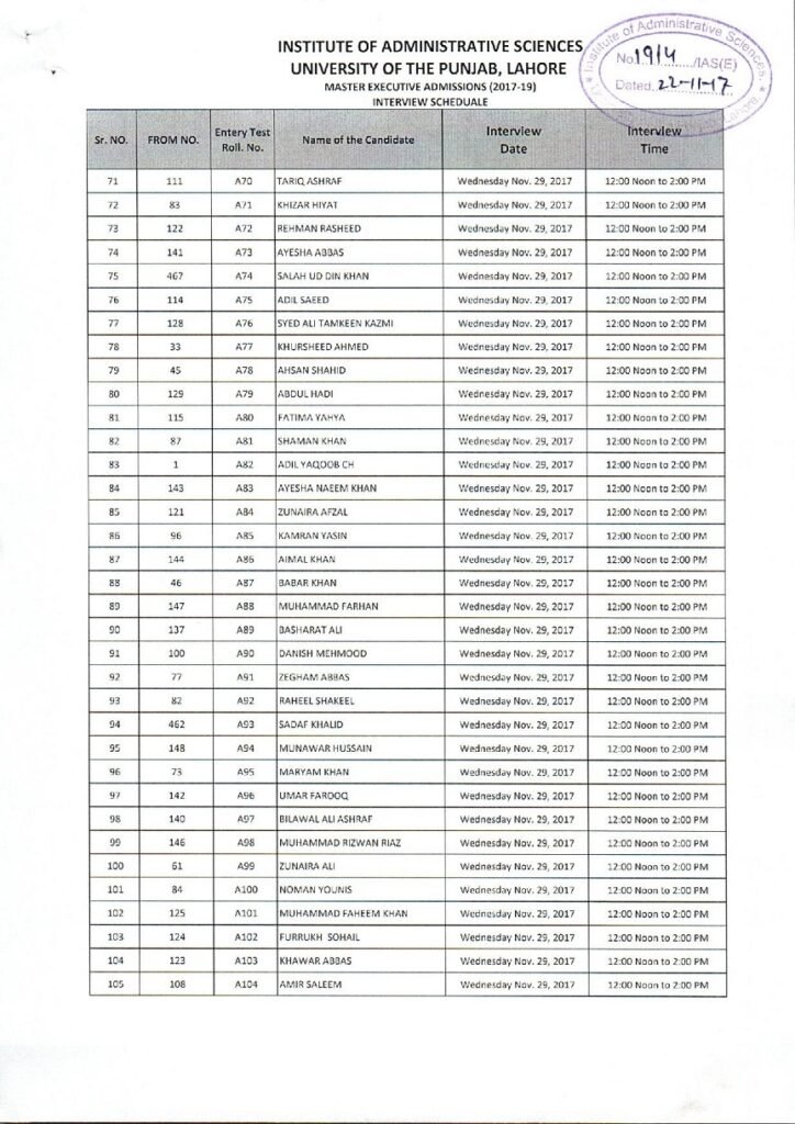 EVENING MASTER PROGRAM INTERVIEW SCHEDULE – Institute of Administrative ...